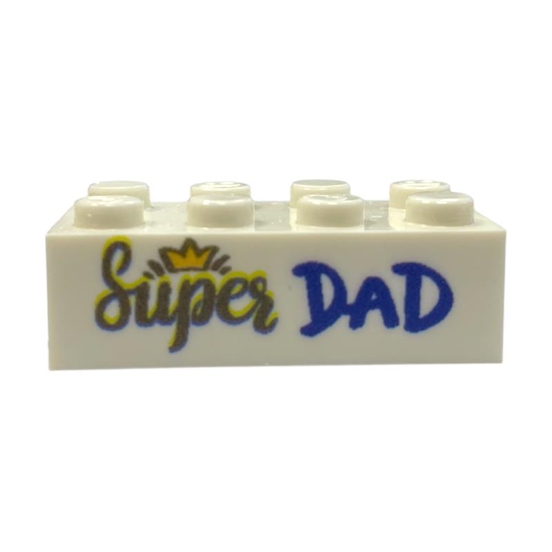 Silver key chain 2X4 "Super dad" | Q-BRICKS® | pure imagination