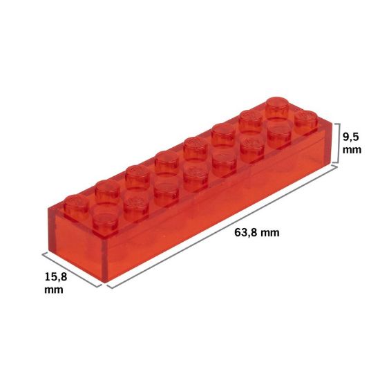 Loose brick 2X8 flame red transparent 224 | Q-BRICKS® | pure imagination